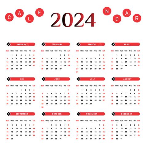 Calendário 2024 Preto E Vermelho Com Design Exclusivo Png Calendário