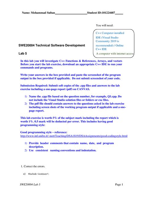 swe2000 4 lab 5 technical software development lab task 5 you will