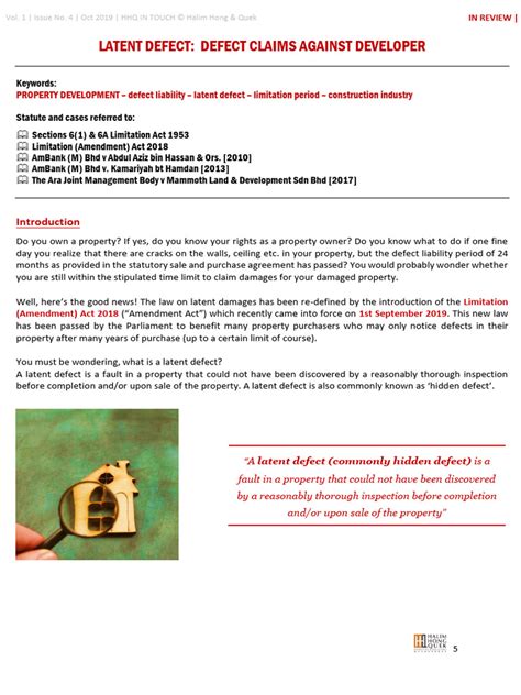 Hhqinreview Latent Defect Pdf Negligence Cause Of Action
