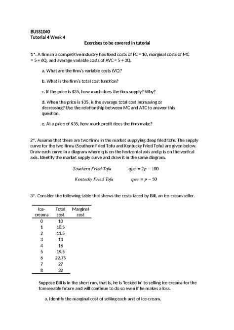 Buss1040 Tutorial 4 Buss Tutorial 4 Week 4 Exercises To Be Covered In Tutorial 1 A Firm In