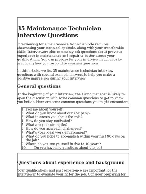 35 Maintenance Technician Interview Questions Pdf Career And Growth