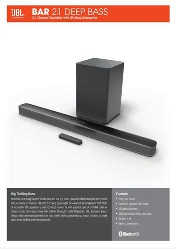 Black Jbl Bar 2 1 Soundbar With Wireless Subwoofer Model Name Number