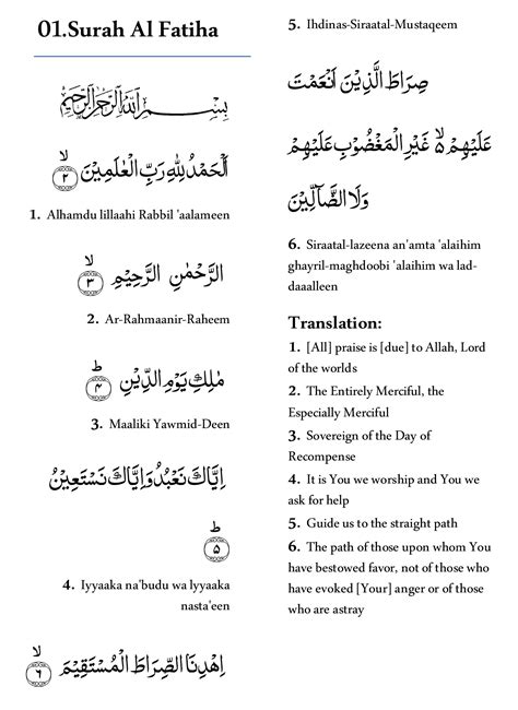 Surah Fatiha Surah Al Fatiha In English And Arabic Attaheyat