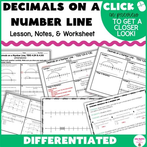 Decimal Number Line Tenths And Hundredths Notes Worksheet Lesson 4th