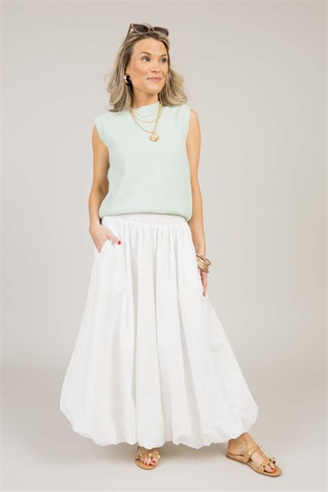 Bubble Hem Maxi Skirt White New Arrivals The Blue Door Boutique