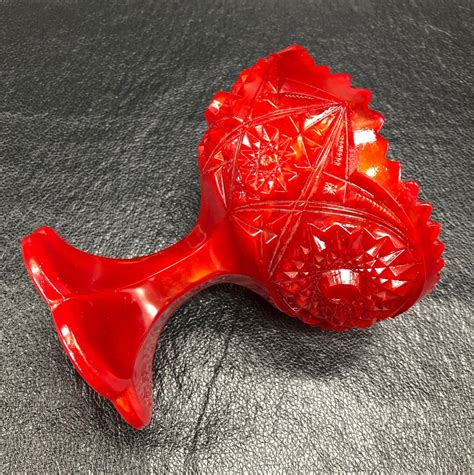 Red Pearl Slag Glass Compote Vintage Kemple Glass Company Martec