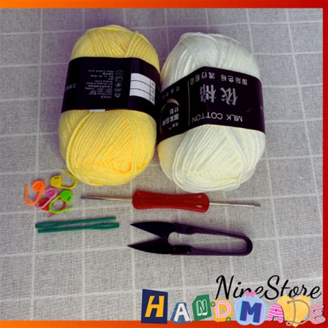 Set Học Móc Len Cho Người Mới Bắt đầu Gồm 2 Cuộn Len 1 Cây Móc Len 2 đầu 5 Ghim Cài 1 Kéo Bấm