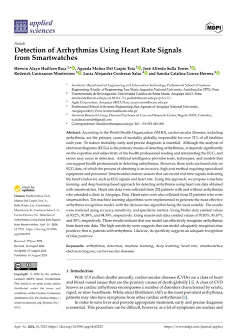 PDF Detection Of Arrhythmias Using Heart Rate Signals From Smartwatches