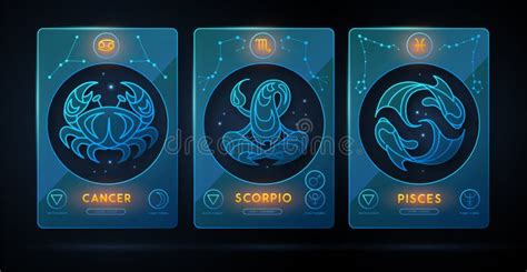 Set Of Neon Modern Magic Witchcraft Cards With Astrology Water Zodiac