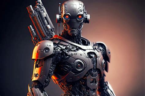 Premium Photo Fantastic Futuristic Android Robot Thief With Gun