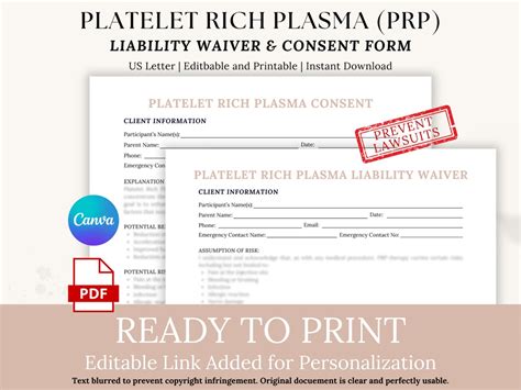 Prp Consent Form And Liability Waiver Template Digital Download Etsy
