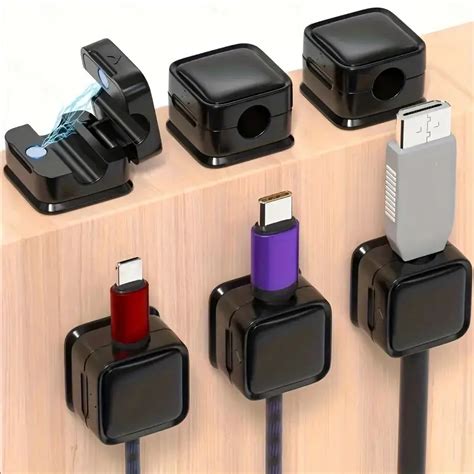 10피스 자석 케이블 정리 세트 Usb 충전 케이블용 안전 접착 와이어 관리 클립 가정 사무실 차량 및 책상 Temu
