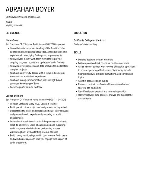 Internal Audit Intern Resume Samples Velvet Jobs