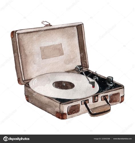 Watercolor Vintage Gramophone Isolated On White Background Stock