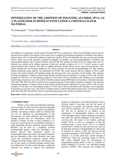 Pdf Optimization Of The Addition Of Polivinil Alcohol Pva As A
