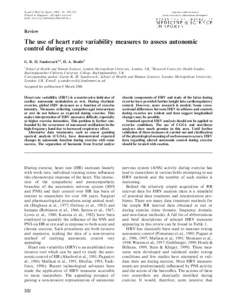 Pdf The Use Of Heart Rate Variability Measures To Assess Autonomic Control During Exercise