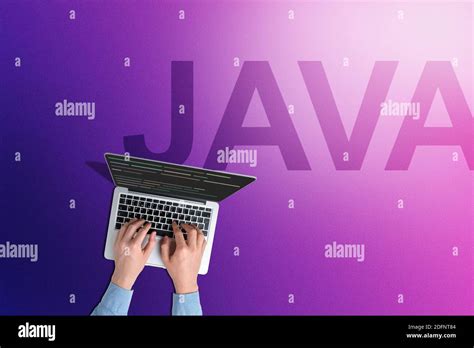 Conceptual Java Programming Language With Person With Laptop Stock