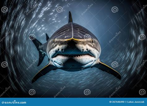 Retrato De Una Gran Caza De Tiburones Bajo El Agua Stock De Ilustración
