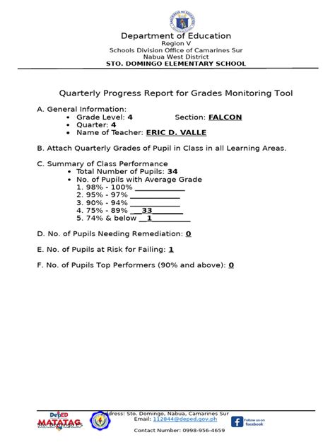 Quarterly Progress Report For Grades Monitoring Tool Pdf