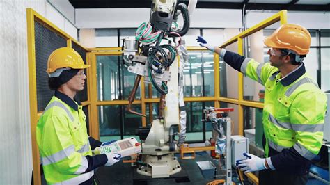 Engineer Working And Controlling Robotics With Monitoring System Software Automation Robot Arm