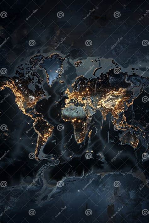 Illuminated World Map At Night With Glowing Lines Connecting Different Regions Symbolizing