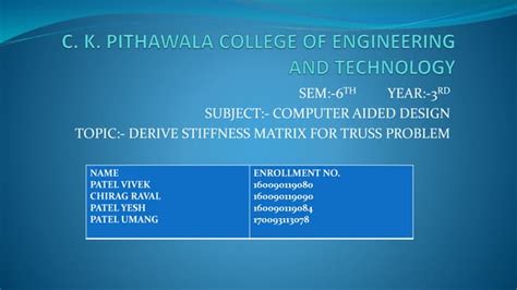 Stiffness Matrix Computer Aided Design Ppt