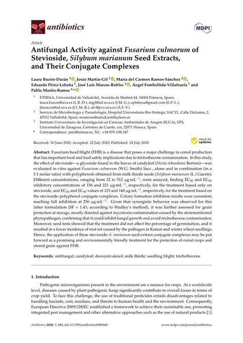 Pdf Antifungal Activity Against Fusarium Culmorum Of Stevioside