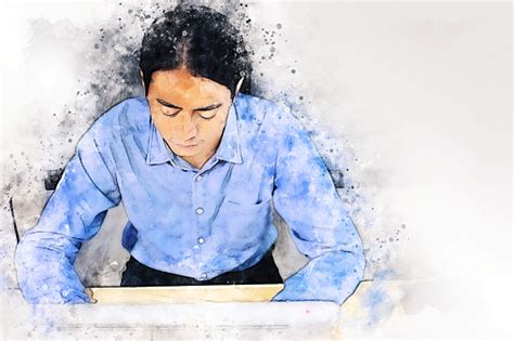 추상적인 젊은 사업가 작업 하 고 수채화 그림 배경에 책상에서 생각 가정 생활에 대한 스톡 사진 및 기타 이미지 가정 생활