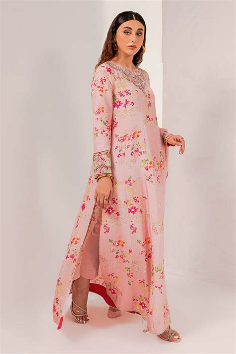 Pakistani Party Dress In Pink Frock And Dupatta Style Nameera By Farooq