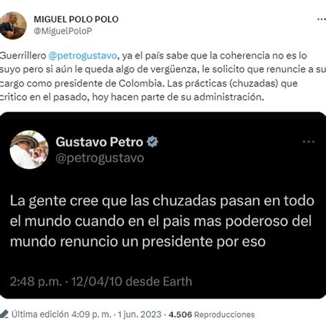 Caso de Laura Sarabia Miguel Polo Polo pidió a Petro que renuncie y lo