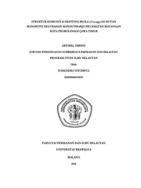 Struktur Komunitas Kepiting Biola Uca Sp Pdf