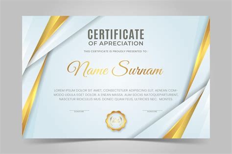 파란색과 금색 인증서 템플릿 프리미엄 벡터