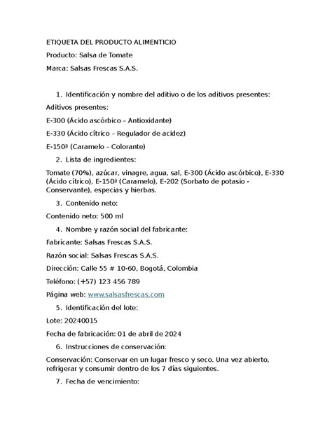 Modelo De Etiqueta Etiqueta Del Producto Alimenticio Producto Salsa