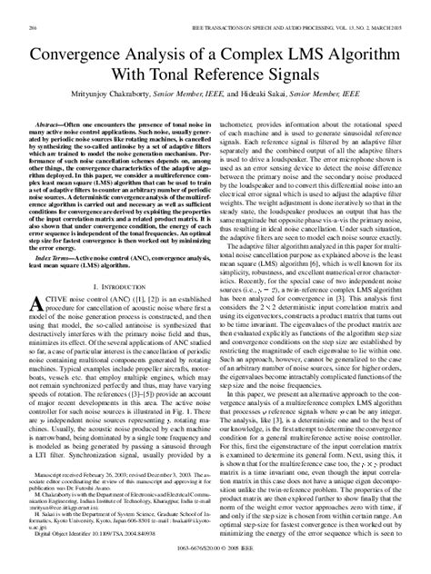 Pdf Convergence Analysis Of A Complex Lms Algorithm With Tonal