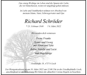 Alle Traueranzeigen für Richard Schröder trauer rp online de