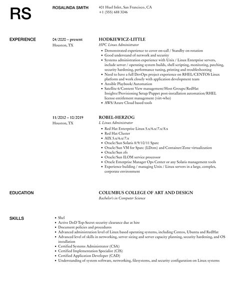 Linux Administrator Resume Samples Velvet Jobs