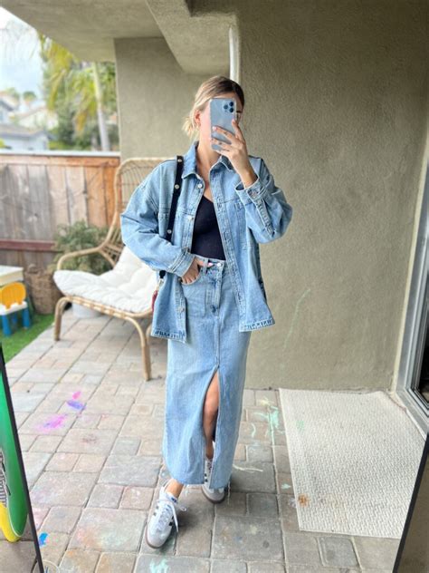 Trending Denim Midi Skirts For Spring And Summer 6 Outfits The Mom Edit