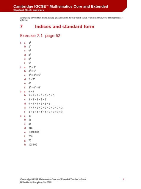 Ch 7 Indices And Standard Form Answers Pdf Career And Technical