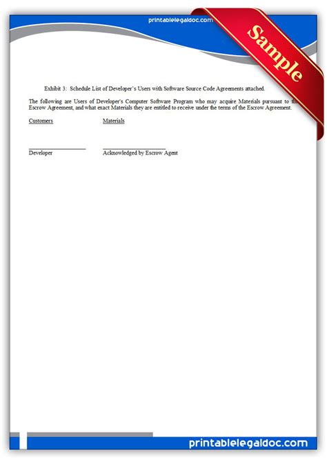 Free Printable Source Code Escrow Agreement Form GENERIC