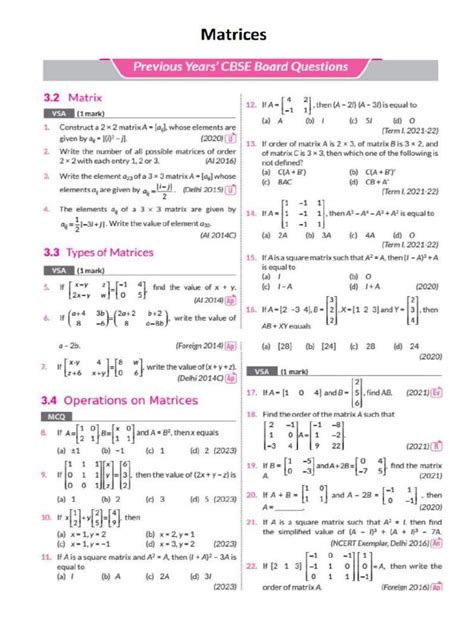 Ch 3 Matrices Assignment Pdf