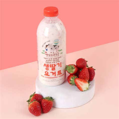 딸기 과육이 가 득 씹히는 생딸기 요거트 1000ml🍓 바이썸몰