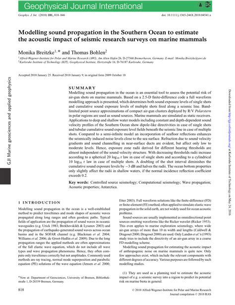 Pdf Modeling Acoustic Wave Propagation In The Southern Ocean To Estimate The Acoustic Impact