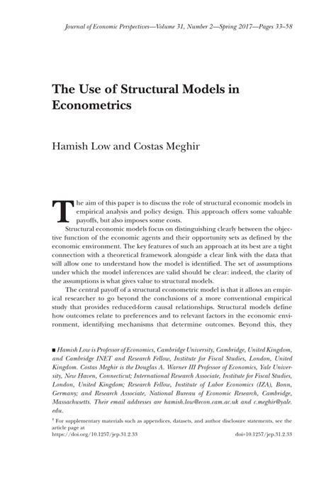 PDF The Use Of Structural Models In Econometrics