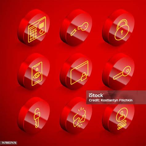 Set Line House Intercom System Broken Key Lock Eye Scan Folder And Lock Key Unlocked And Or