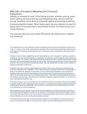BBA Unit VI Journal Docx BBA Principles Of Marketing Unit
