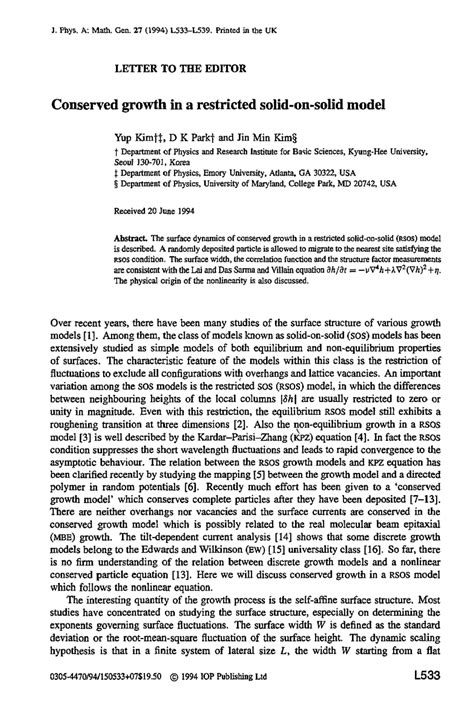 Pdf Growth In A Restricted Solid On Solid Model