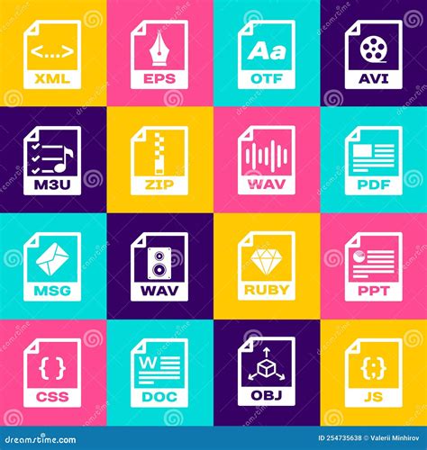 Set Js File Document Ppt Pdf Otf Zip And M3u Icon Vector Stock