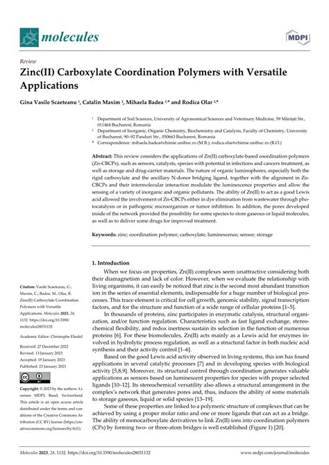 Pdf Zincii Carboxylate Coordination Polymers With Versatile