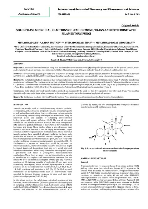 Solid Phase Microbial Reactions Of Sex Hormone Trans Androsterone With