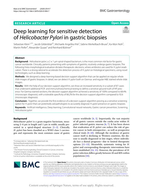 Pdf Deep Learning For Sensitive Detection Of Helicobacter Pylori In Gastric Biopsies
